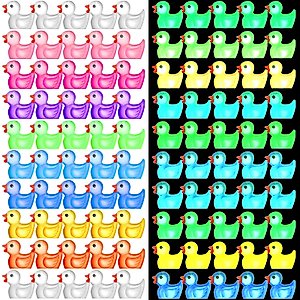 Queekay 50 Pcs Mini Resin Ducks Luminous Tiny Ducks Miniature Duck Glow in The Dark Ornament for Dollhouse Garden Decoration DIY Craft Micro Landscape Aquarium Party Decor
