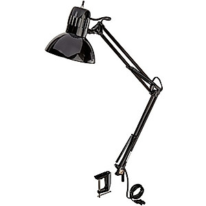 Globe Electric 56963 32" Multi-Joint Desk Lamp, Metal Clamp, Black, On/Off Rotary Switch on Shade, Partially Adjustable Swing Arm, Home Office Accessories, Lamp for Bedroom, Home Improvement