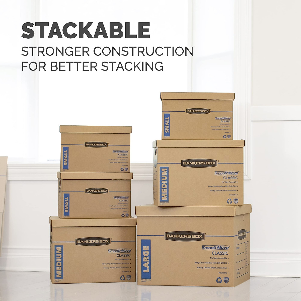 Bankers Box SmoothMove Classic Moving Boxes, 30 Pack Small, Medium, and Large Box Kit, Tape-Free Assembly, Easy Carry Handles