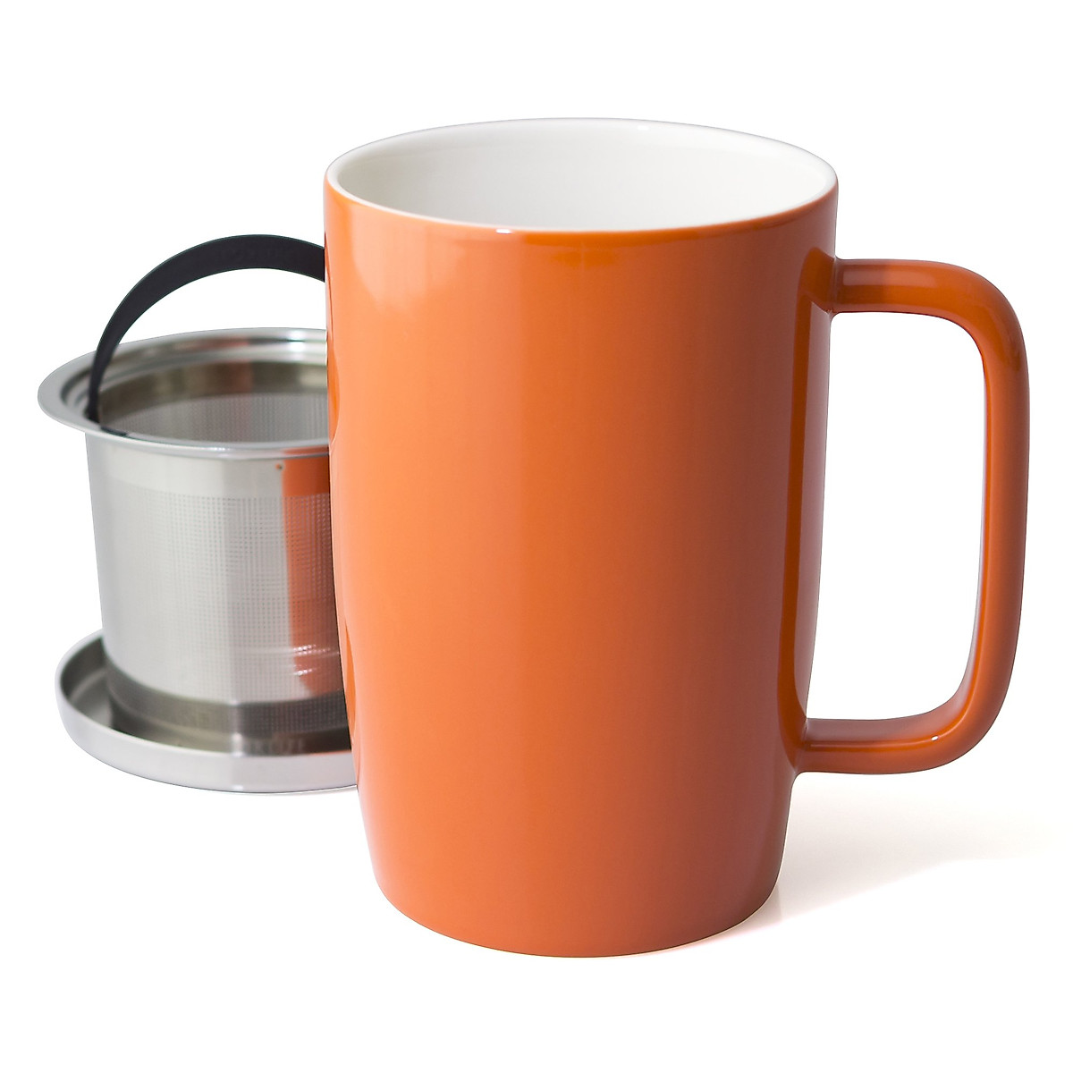 FORLIFE Dew Glossy Finish Brew-In-Mug with Basket Infuser & "Mirror" Stainless Lid 18 oz., Carrot