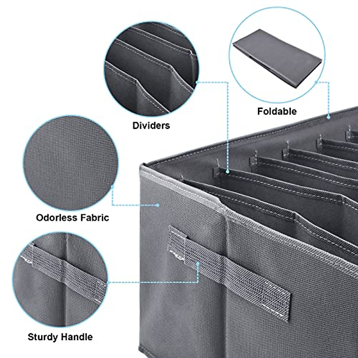 3 Pcs Wardrobe Clothes Organizer, Drawer Clothes Organizers for Pants, Jeans, T-shirt, Scarves, Dress, Stackable Storage Closet Container with Handles, Grey (2Pcs 6 Grids & 1Pc 9 Grids)