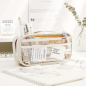 Clear Pencil Case Big Capacity Pen Bag Clear Case Marker Pouch Multifonction Organizer Box Transparent case Makeup Bag Office College School Gift for adults Teen Girl Boy