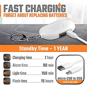 Rechargeable Self Defense Keychain Alarm 2 Pack – 130 dB Loud Emergency Personal Siren with LED Light – SOS Safety Alert Device Key Chain for Women, Kids, Elderly, and Joggers by WETEN (Black&White)