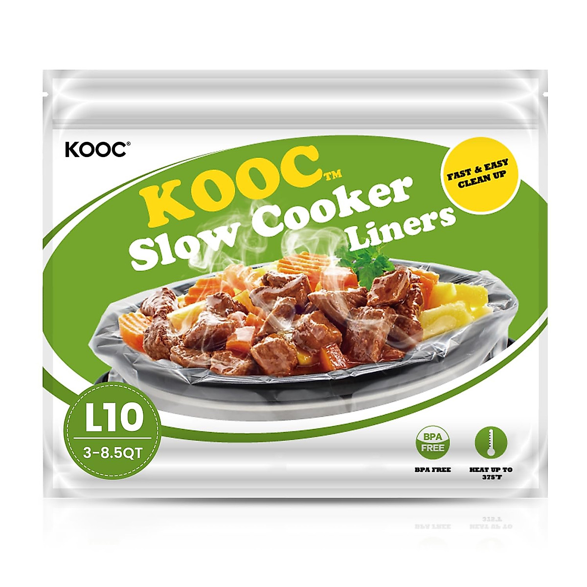 [NEW] KOOC Disposable Slow Cooker Liners and Cooking Bags, 1 Pack(10 Counts), Large Size Pot Liners Fit 4QT to 8.5QT, 13"x 21", Fresh Locking Seal Design, Suitable for Oval & Round Pot, BPA Free