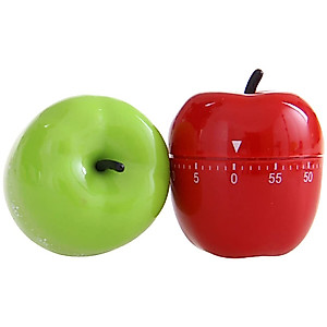 Cabilock 2Pcs Kitchen Cooking Timer Fruit Shaped Mechanical Timer Decorative Wind Up Countdown Alarm for Cooking Baking Study Classroom (Green+Red)