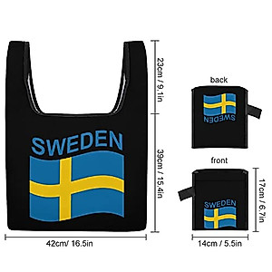 Flag of Sweden Printed Reusable Grocery Bag with Handle Foldable Shopping Tote Bags Portable for Supermarket Camping