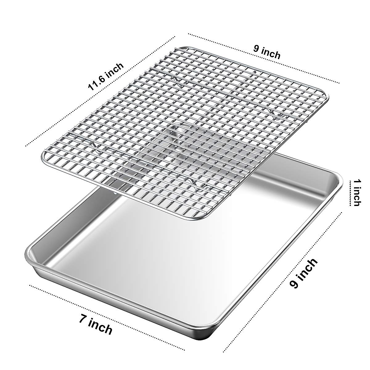 Baking Sheet with Rack Set [2 Pans + 2 Racks], Wildone Stainless Steel Cookie Sheet Baking Pan Tray with Cooling Rack, Size 12 x 10 x 1 Inch, Non Toxic & Heavy Duty & Easy Clean
