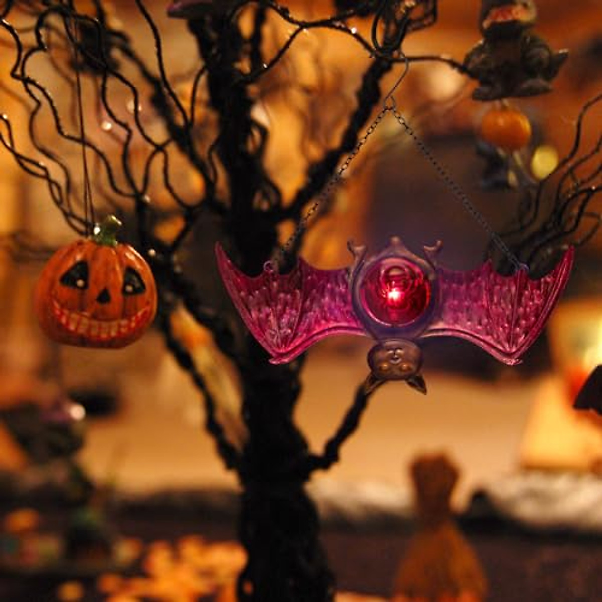 dreamskip Bats Solar Halloween Lights, Halloween Solar Lantern Outdoor, Halloween Bats Hanging Solar Lights, Bats Halloween Decoration for Outside, Yard, Party, Patio, Garden (Purple) (47062813)