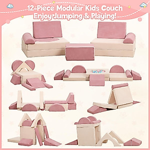 HAHASOLE Kids Couch, 12PCS Modular Kids Play Couch, Toddler Couch for Playroom, Convertible Kids Foam Climbing Play Set, Imaginative Creative Play Sofa for Boys & Girls, Play Couch for Toddlers