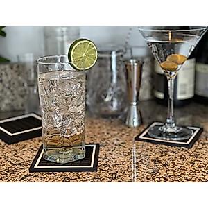 Highball & Chaser Bar Mat Coasters | 6 Piece Coaster Set | Square Absorbent Coasters for Drinks | Stylish Design Great for Home Decor or Bars
