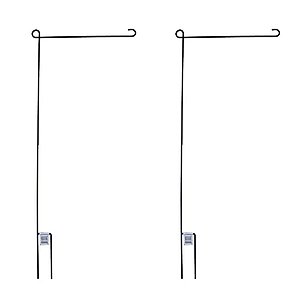 MTB Garden Flag Pole 38" H x 16" W,Flag Stand Holder,Patriotic US Flag Welcome Banner,Wrought Iron,Black, Pack of 2