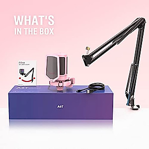 FIFINE Gaming USB Microphone Kit, PC Streaming Recording Computer RGB Microphone Set for Podcasting, Singing, YouTube, Condenser Cardioid Mic with Quick Mute, Gain Knob-A6T Pink