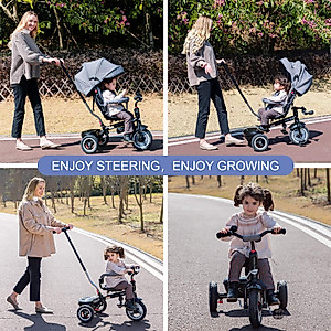 besrey Toddler Tricycle with Push Handle, Tricycle for toddlers 1-3， Baby Tricycle， Kids Tricycle, Tricycle Stroller with Push Handle, Trike for Toddlers, All Terrain Rubber Wheel, 360° Swivel Seat