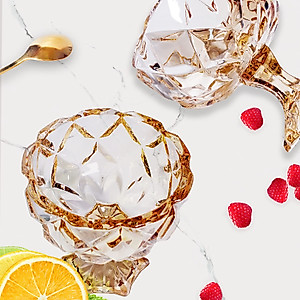 binsakao Amber Glass Dessert Bowls with Spoon, Ice Cream Bowls for Fruit Salad Milkshakes Trifle Pudding Snack Cocktail Drinks Condiment Sundae Party (10 oz, Set of 2)