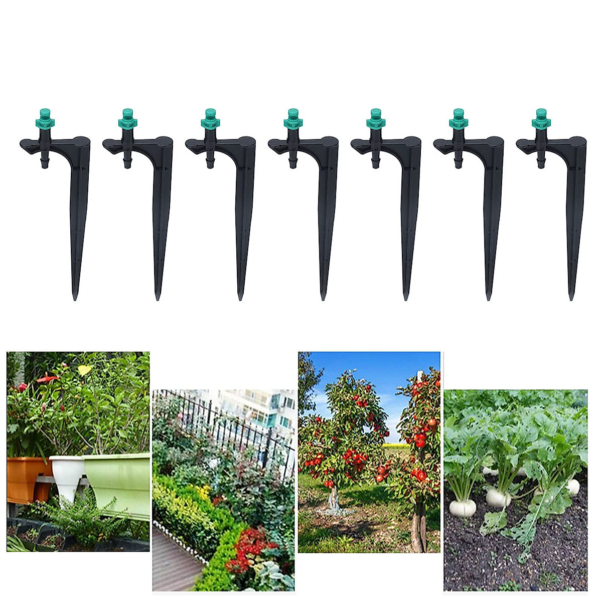 Garden Irrigation System, Adjustable Irrigation Dripper 20Pcs/Bag Irrigation Dripper with Ground Insert Fruit Tree Drip Irrigation Emitters for 1/4" Drip Irrigation Tubing(180 Degrees with Plunger)