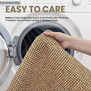 EARTHALL Boho Area Rug 2x3 Ft Washable Rugs for Entryway Braided Throw Rugs with Rubber Backing Door Mat Indoor Outdoor Entrance Small Cotton Woven Carpet for Kitchen Foyer Front Door, Tan/Brown