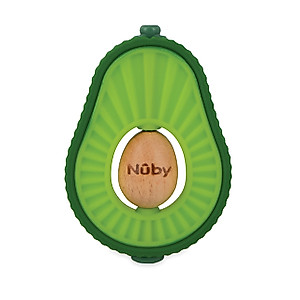Nuby Silicone Avocado Teether with Spinning Wood Seed- 3+ Months
