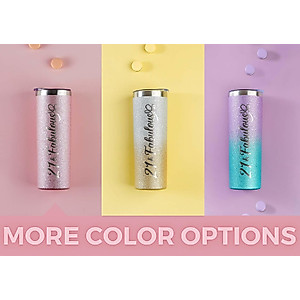 Onebttl 21st Birthday Gifts for Women, Girl, Her - 21 and Fabulous -20oz/590ml Stainless Steel Insulated Glitter Tumbler with Straw, Lid, Message Card - (Rose Gold)