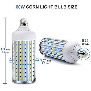 YGS-Tech Super Bright 60W (500W Equivalent 5500Lumen) LED Corn Light Bulb, E26/E27 Medium Base, 6500K Daylight White, for Indoor Large Area Lighting, Garage Factory Warehouse Backyard, Basement.