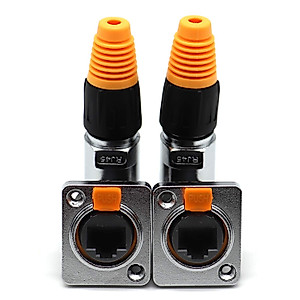 LOCHSOEL RJ45 Interface Waterproof sockets Connector,Right Angle Panel Mounting Shielded RJ45 IP65 Waterproof PCB Signal Panel Cat5/5e/6 8P8C Connector Ethernet LAN Cable Connector(2 Set/4 Pack)