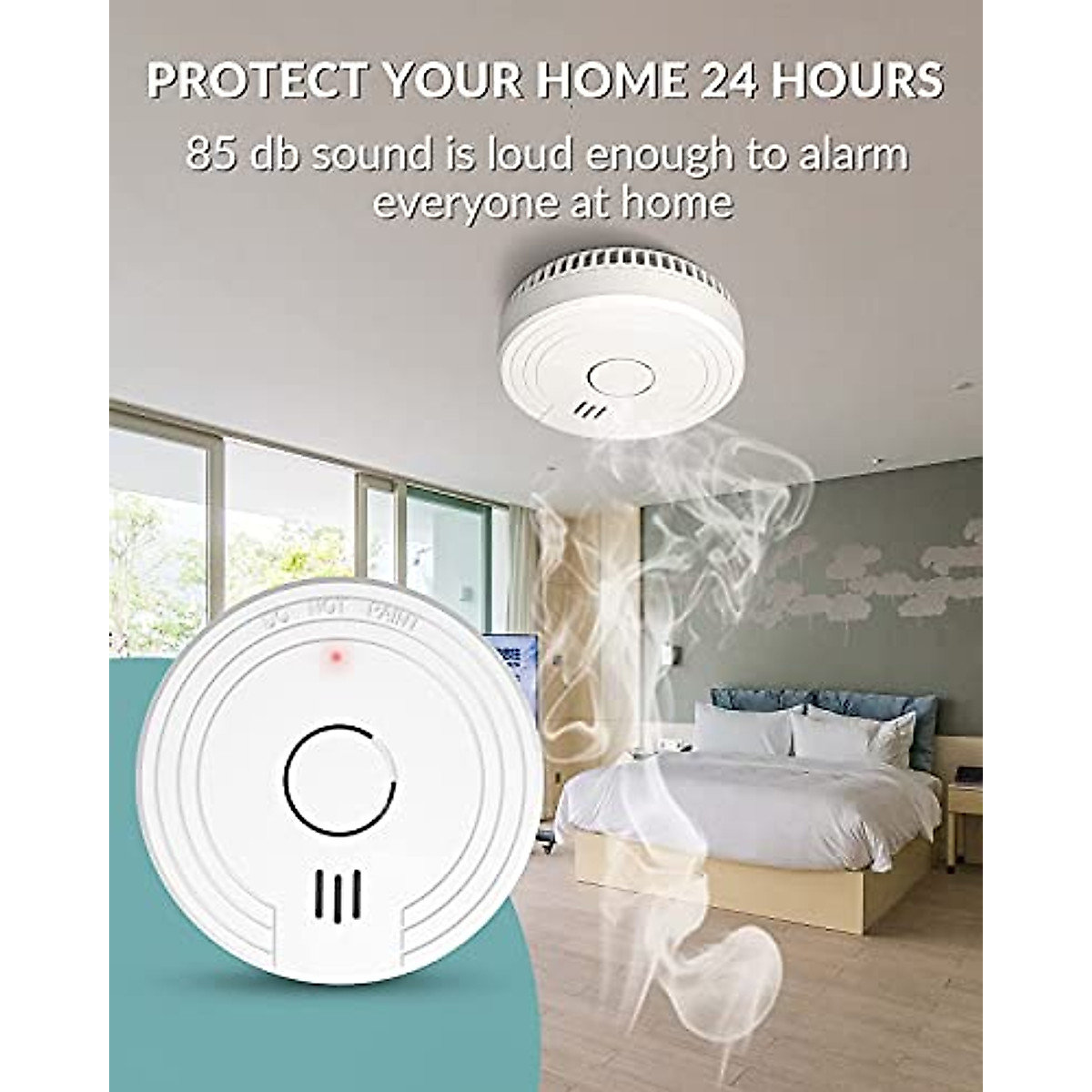 Ecoey Smoke Detector Fire Alarm with Photoelectric Technology, Fire Detector with Test Button and Low Battery Signal, Fire Alarm for Bedroom and Home, FJ136GB, 1 Pack Small