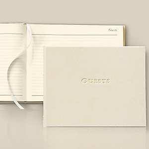 Gallery Leather Guest Book Wedding, Guestbook for Vacation Home, Baby Shower, Party, Special Events, add Polaroid Photos, 192 Lined Pages, Bonded Leather, Hardcover - Freeport Ivory