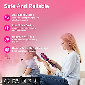 Ikedon Hair Dryer Brush, Pink, ALCI Safety Plug, Quick Drying, Volumizing, Ionic Care