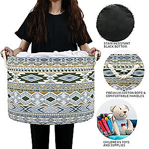 Kigai Cotton Rope Basket Aztec Navajo Pattern Large Storage Basket for Toys Blanket Baby Laundry Basket for Nursery, Closet, Bedroom, Home Organization