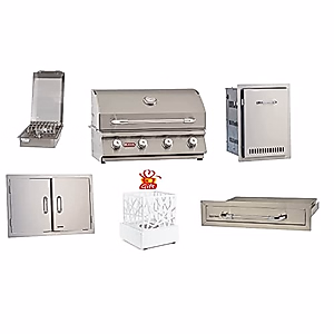 AMS Fireplace BULL grill 30'' Outlaw BBQ Grill with BULL single Side Burner, 30'' Double Doors, Single Drawer, Trash/Propane Drawer, (Natural Gas) FREE Bio-Ethanol Table-top Fire pit