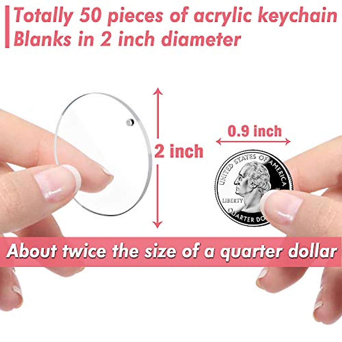 Acrylic Keychain Blanks, Audab 50pcs Clear Keychains for Vinyl, Acrylic Transparent Circle Discs Acrylic Blanks Keychain Bulk for DIY Keychain, Crafting and Vinyl Projects