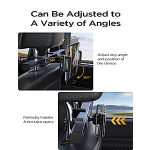 LISEN iPad Car Holder Back Seat iPad Holder for Car Tablet Mount Headrest Travel Accessories Road Trip Essentials for Kids Adults Fits All 4.7-12.9" Devices & Headrest Rod (Black)