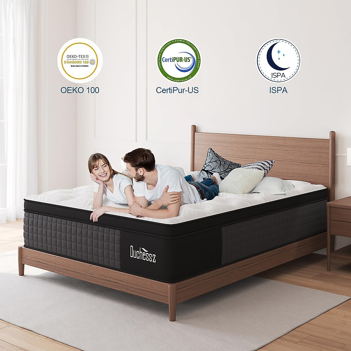 Duchessz Hybrid Mattress Black with Gel Memory Foam and Individually Pocket Innerspring Euro Top Mattress Medium Firm for Motion Isolation, Edge Support, 100 Night Trial (14 Inch, Twin)
