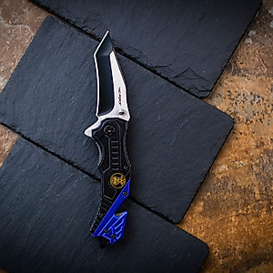 TAC Force TF-640FD Assisted Opening Folding Knife, Two-Tone Tanto Blade, Black/Red Handle with Fire Dept. Medallion, 4-1/2-Inch Closed