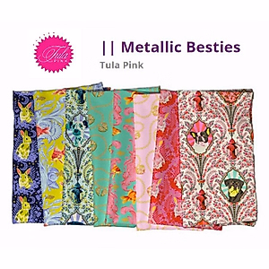 Tula Pink for Free Spirit Besties Hop to It W/Metallic Gold, Fabric by The Yard (Bluebell)
