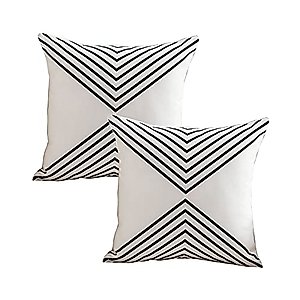 Outdoor Throw Pillow Covers Decorative for Patio Furniture Geometric Farmhouse Cushion Cases 18 x 18 Inch, Set of 2, Black