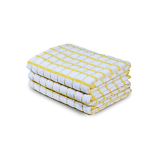 Urban Villa Kitchen Towels Yellow/White Set of 3 Terry Kitchen Towels 100% Cotton Ultra Soft Size 20X30 Inches Highly Absorbent Over Sized Kitchen Towels with Hanging Loop Kitchen Towels