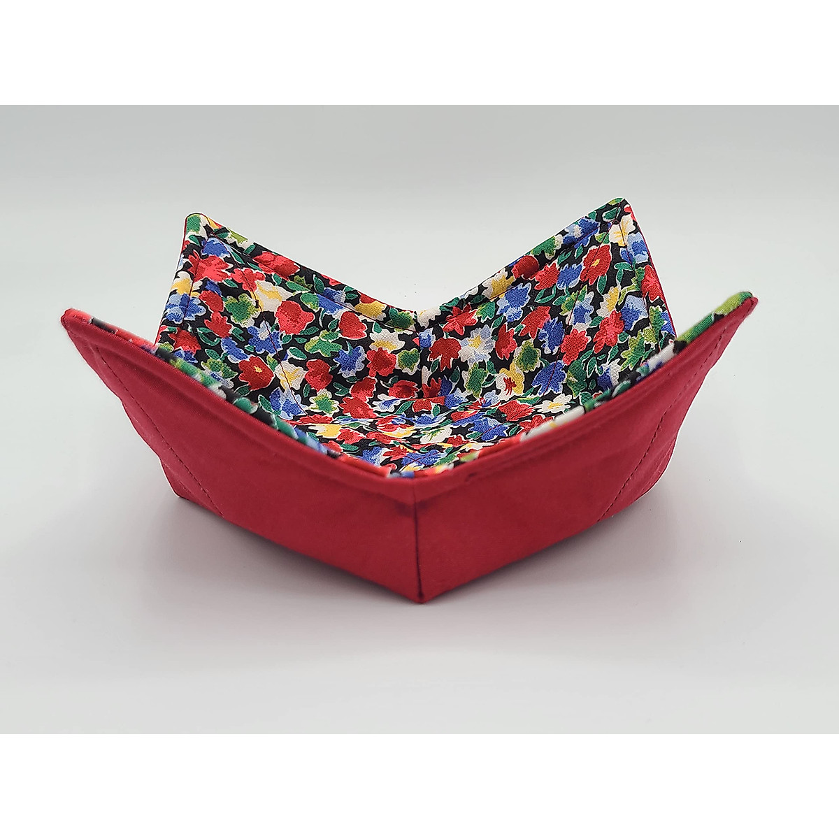 Red White Blue Roses Microwave Cozy Ditzy Floral Reversible Microwaveable Soup Holder Summer Potholder Flower Bowl Buddy Handmade Housewarming Hostess Gifts Under 10