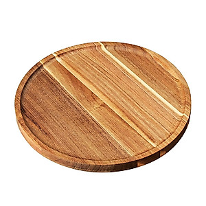 9.84" Wood Bathroom Vanity Tray Round Jewelry Storage, Rustic Farmhouse Coffee Table Decor, Circle Wooden Serving Tray, Walnut.
