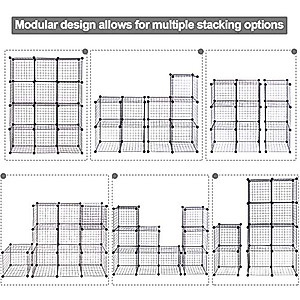 HAPPYGRILL 12-Cube Metal Wire Storage Cubes, Free Standing Modular Shelving Grids, Customizable Metal Rack Bookcase DIY Storage Organizer (42" x 14" x 56"(L x W x H))