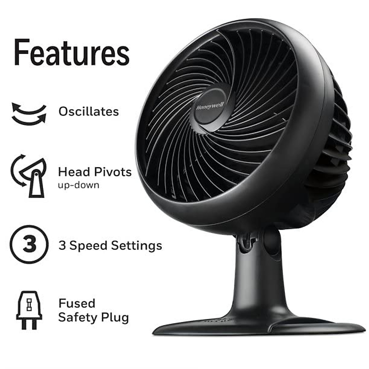 Honeywell TurboForce Power+ Oscillating Electric 10 inch Table Fan, Black, HPF860BWM
