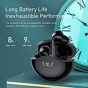 KENKUO Wireless Earbuds with LED Digital Display Charging Case, Dual Dynamic Drivers Wireless Earphones with 40Hours Playtime for Android iOS Cell Phone Computer Laptop, Black