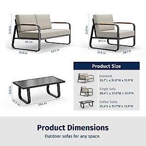 EAST OAK 4-Piece Patio Furniture Set, Outdoor Patio Set, 4.7inch Removable & Washable Deep Seating Cushion, 2024 Upgrade Outside Conversation Sets, Dark Grey & Griege