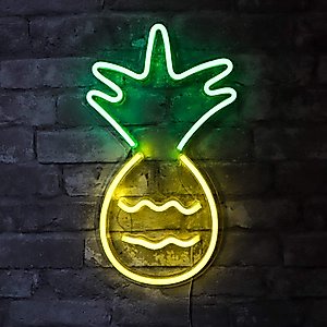 Isaac Jacobs 17” x 10” inch LED Neon ‘Yellow & Green Pineapple’ Wall Sign for Cool Light, Wall Art, Bedroom Decorations, Home Accessories, Party, and Holiday Décor: Powered by USB Wire (PINEAPPLE)