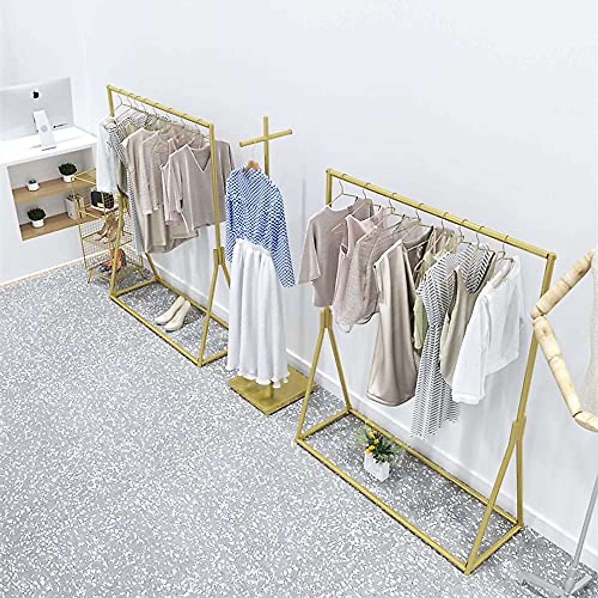 NEOCHY Clothing Display Racks, Iron Heavy-Duty Hangers, Open Child Clothing Store Display Racks/Golden/100X40X150Cm