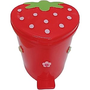 Kawaii Small Trash Can with Lid, Red Strawberry Waste Bin, Desktop Paper Garbage Basket, Plastic Storage Bucket for Bathrooms, Kitchens, Offices, Cars