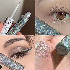 Quxunzzz Liquid Glitter Eyeshadow,Liquid Glitter Eyeliner Metallic Glitter Shimmer Eye Looks Waterproof Long Lasting Quick-Drying Sparkling Eye Shadow Makeup euphoria makeup 02