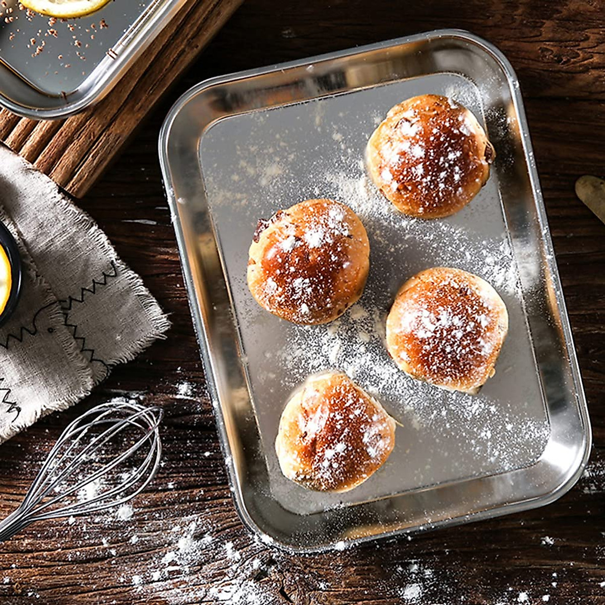 DOITOOL Stainless Steel Cookie Sheet Pan for Baking, Dishwasher Safe Baking Sheet Pan for Toaster Oven, Roasting or Grilling (23X17CM)