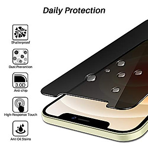 2 Pack LϟK Privacy Screen Protector Designed for iPhone 12 and iPhone 12 Pro 5G 6.1 inch Tempered Glass High Clear, Case Friendly, Come with Installation Tray -Black