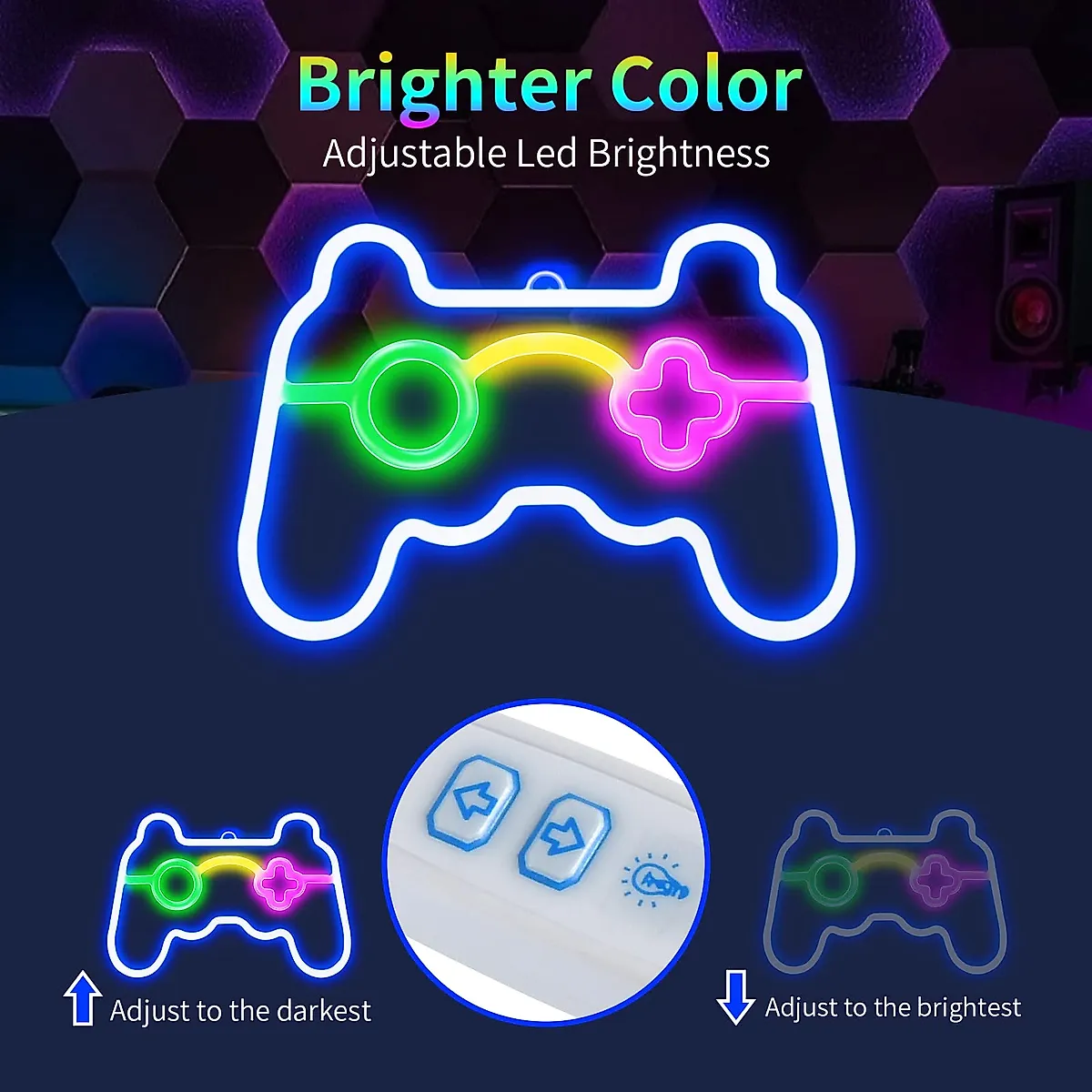 Game Neon Sign Gamepad Shape LED Neon Signs for Gamer Room Wall Bedroom Decor, Gamer Gifts Neon Lights for Boys Teen Gaming Zone Party Decoration