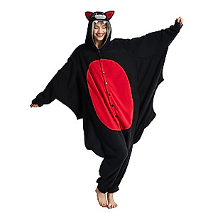 Kgromfy Black Bat Onesie Adult Halloween Animal Cosplay Outfits One Piece Costumes Party Jumpsuit Homewear M